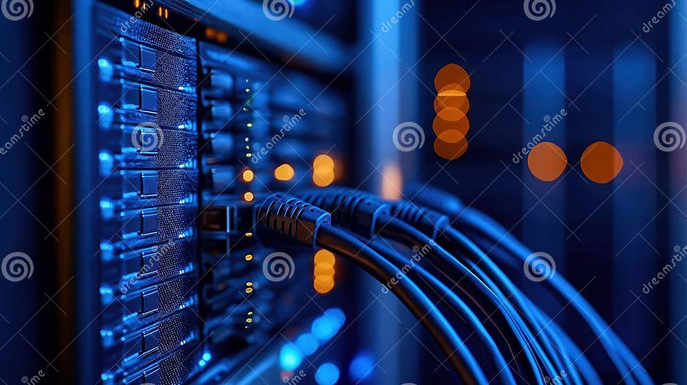 Close-up View of Network Cables Connected To Server Rack. Modern Tech ...