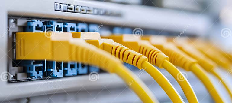 Close-Up View of Network Cables Plugged into Switch, Network Technology ...