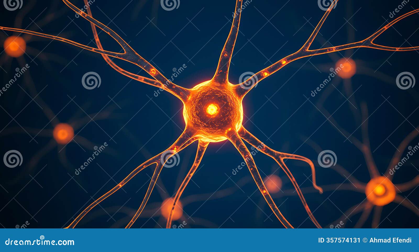 Microscopic View of a Neuron Cell Network Glowing Orange in the Dark ...