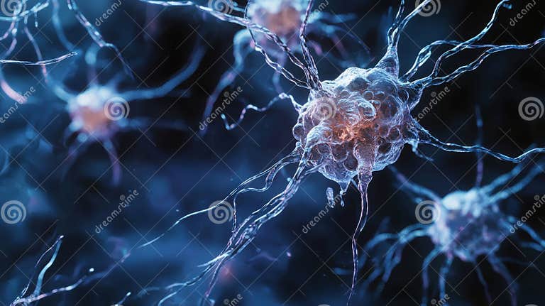 Close Up View of a Neuron Cell Structure with Many Interconnected ...