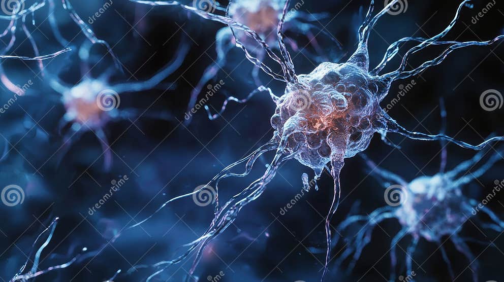 Close Up View of a Neuron Cell Structure with Many Interconnected ...