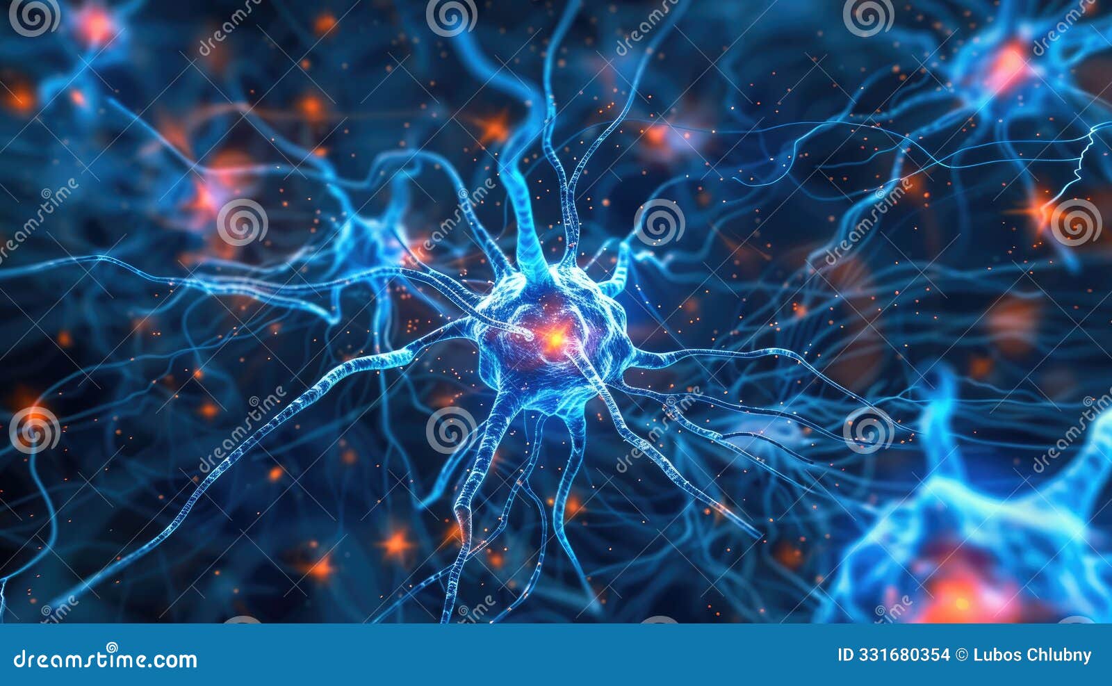 Close-Up Of Neuron Cells Connecting With Electrochemical Signal ...