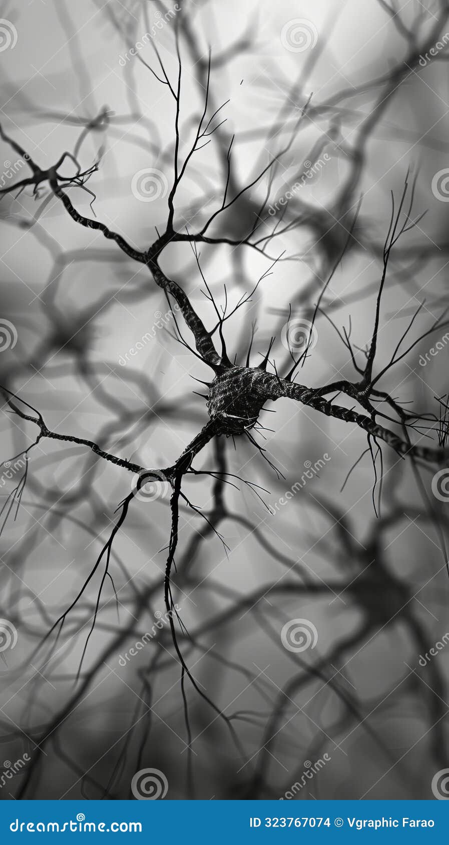 Close-up View of a Neuron with Dendrites, Grayscale Scientific Concept ...