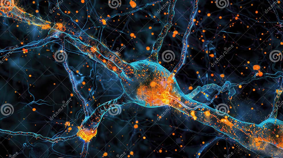 Neuron in Action Glowing Branches Show High Synaptic Activity Stock ...
