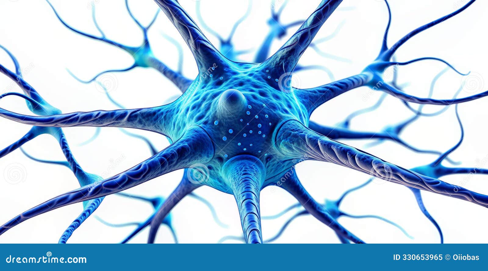 A Close-Up View of a Neuron S Complex Structure, 3D Render, Blue and ...