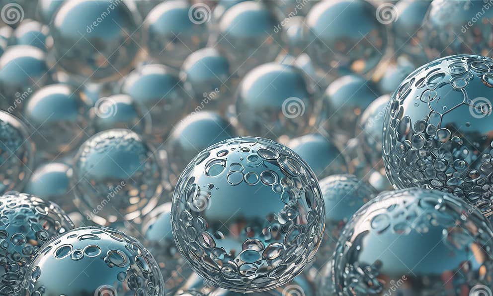 Close-up View Numerous Spherical Objects with Metallic Sheen, Arranged ...