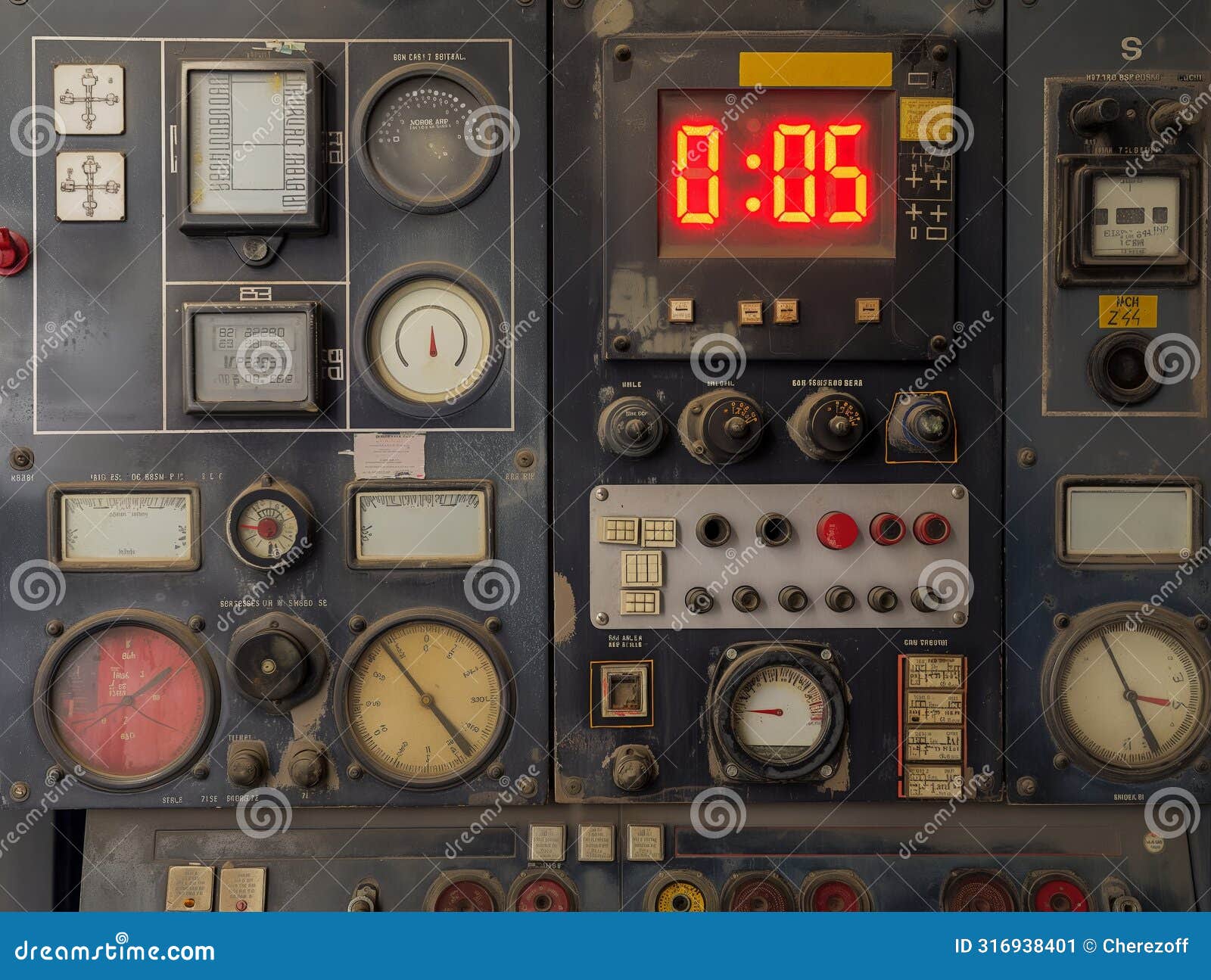 Industrial Control Panel with Various Meters and Indicators Stock Image ...