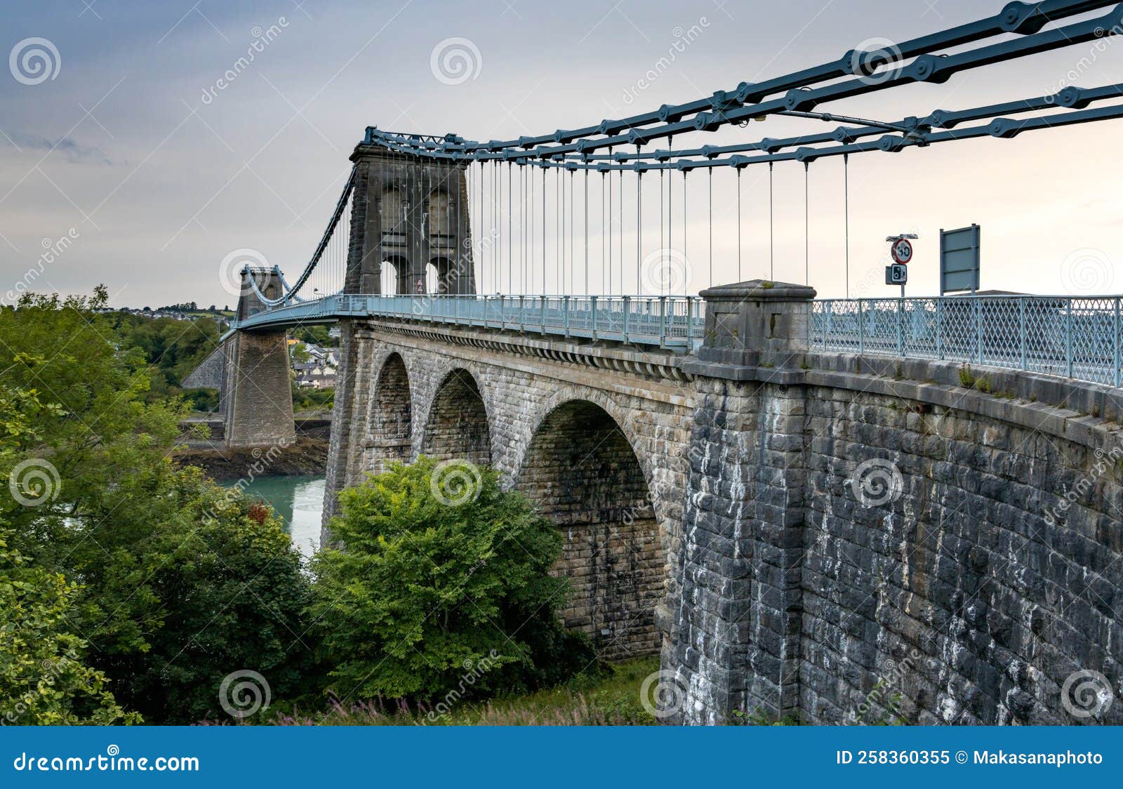 View Of The Menai Suspension Bridge, Menai Strait & Town Of Menai ...