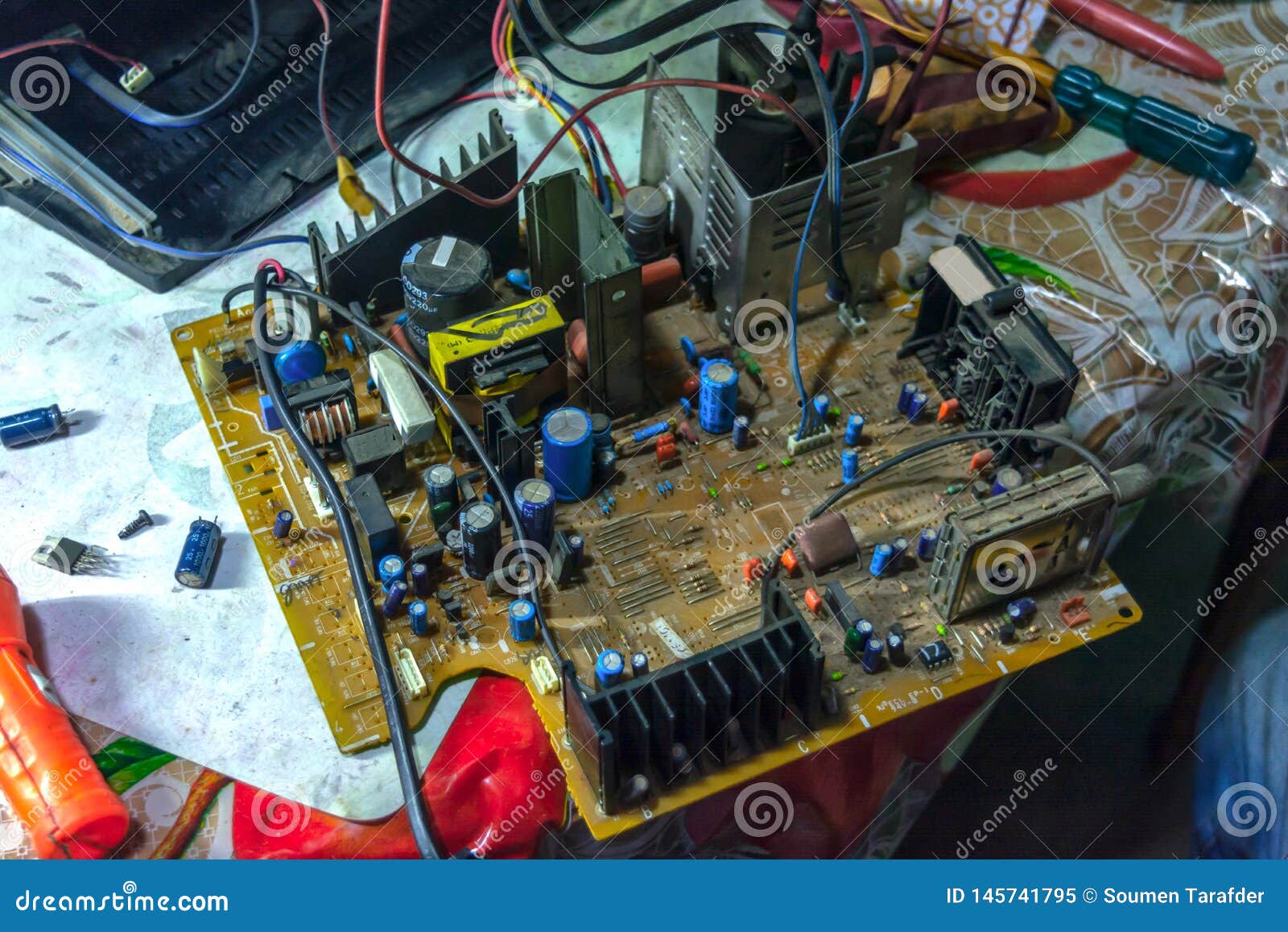 Close Up View of Old TV Motherboard. Stock Image - Image of cathod ...
