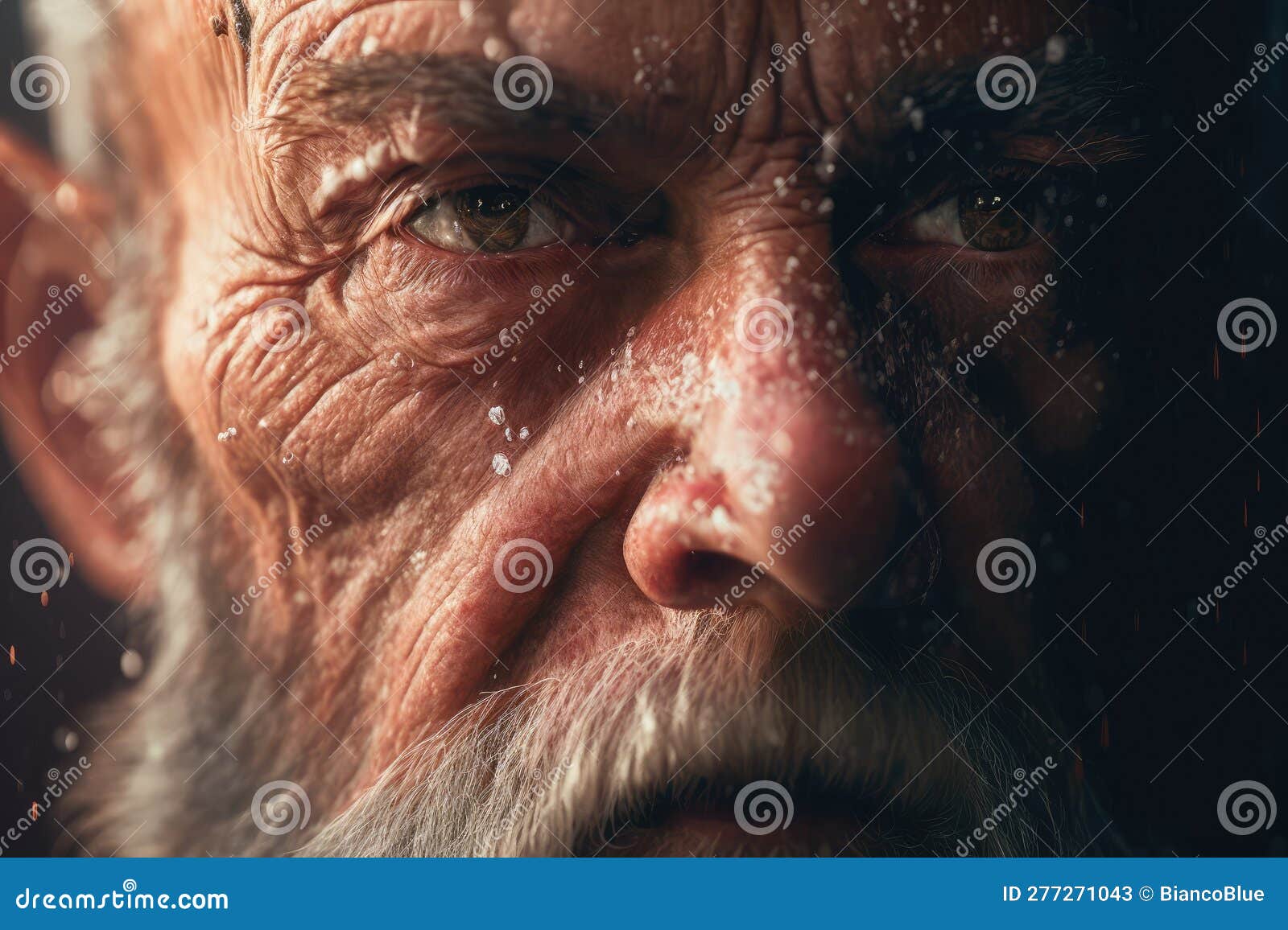 Close Up View of Old Warrior Man Face with Serious and Sad Emotion ...
