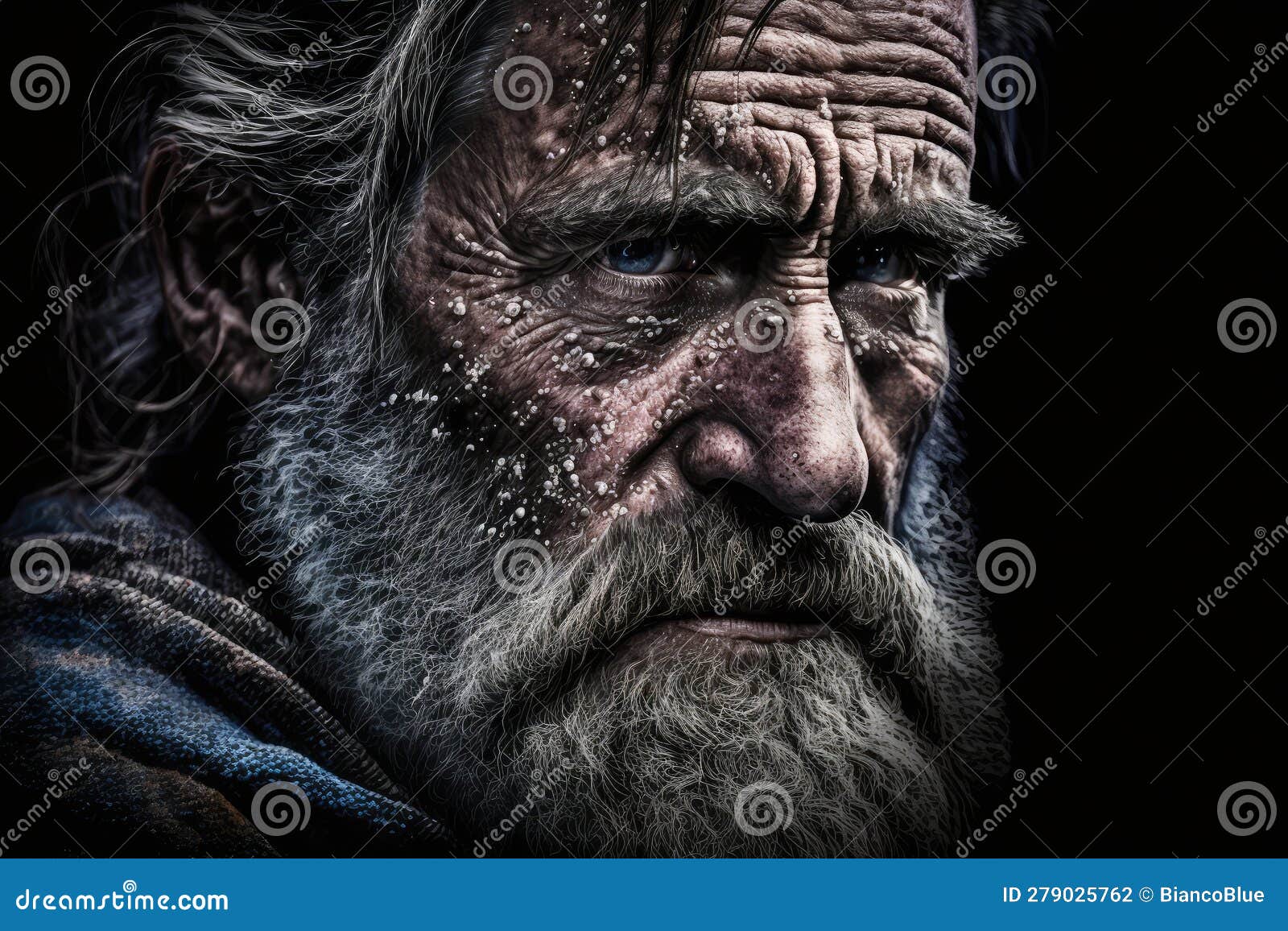 Close Up View of Old Warrior Man Face with Serious and Sad Emotion ...