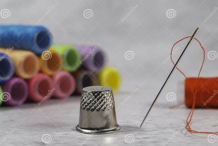 Close-up View of One Needle with Red Thread Stock Image - Image of ...