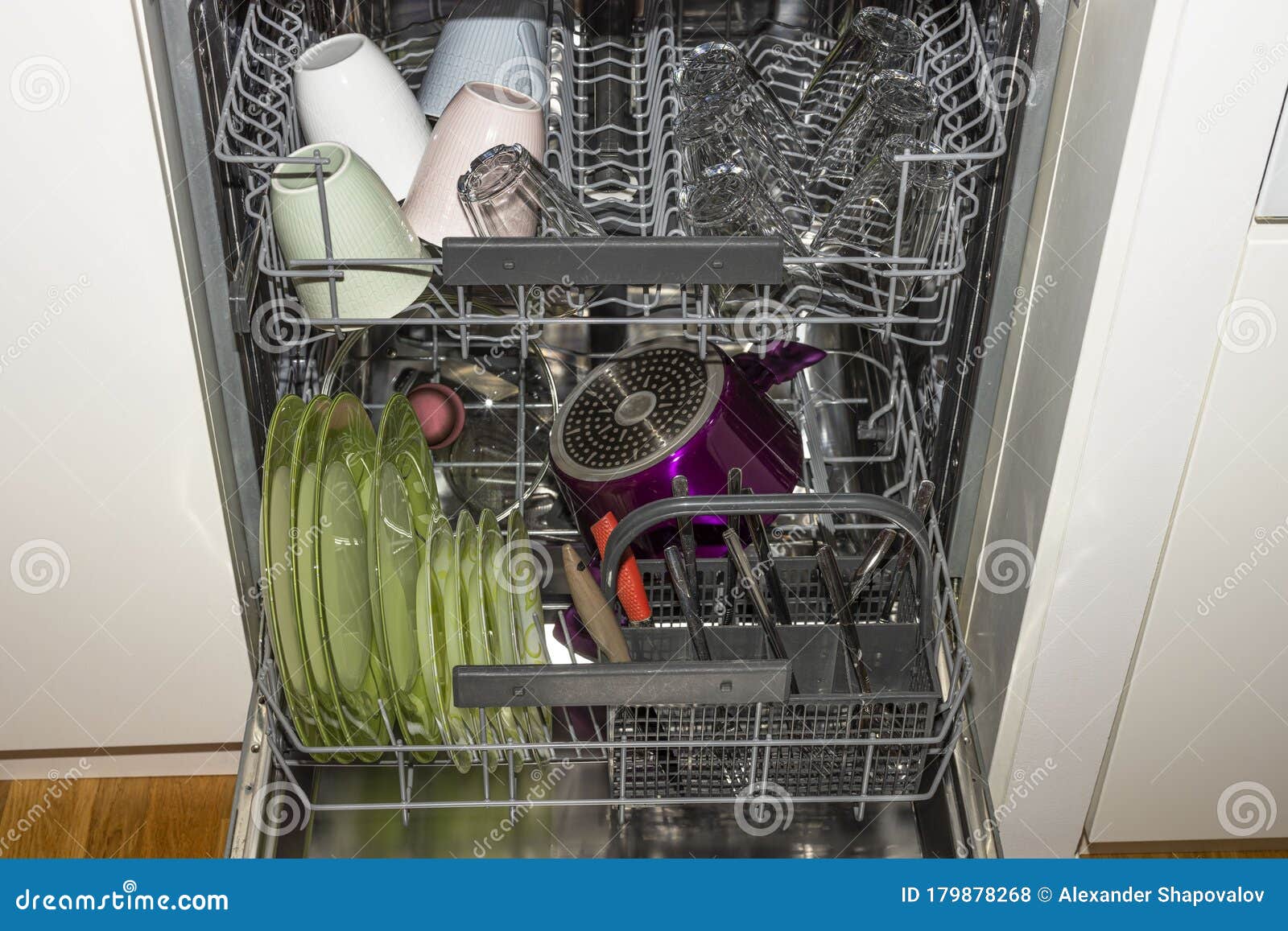 Close Up View of Open Dishwasher. Technology Background Stock Photo ...