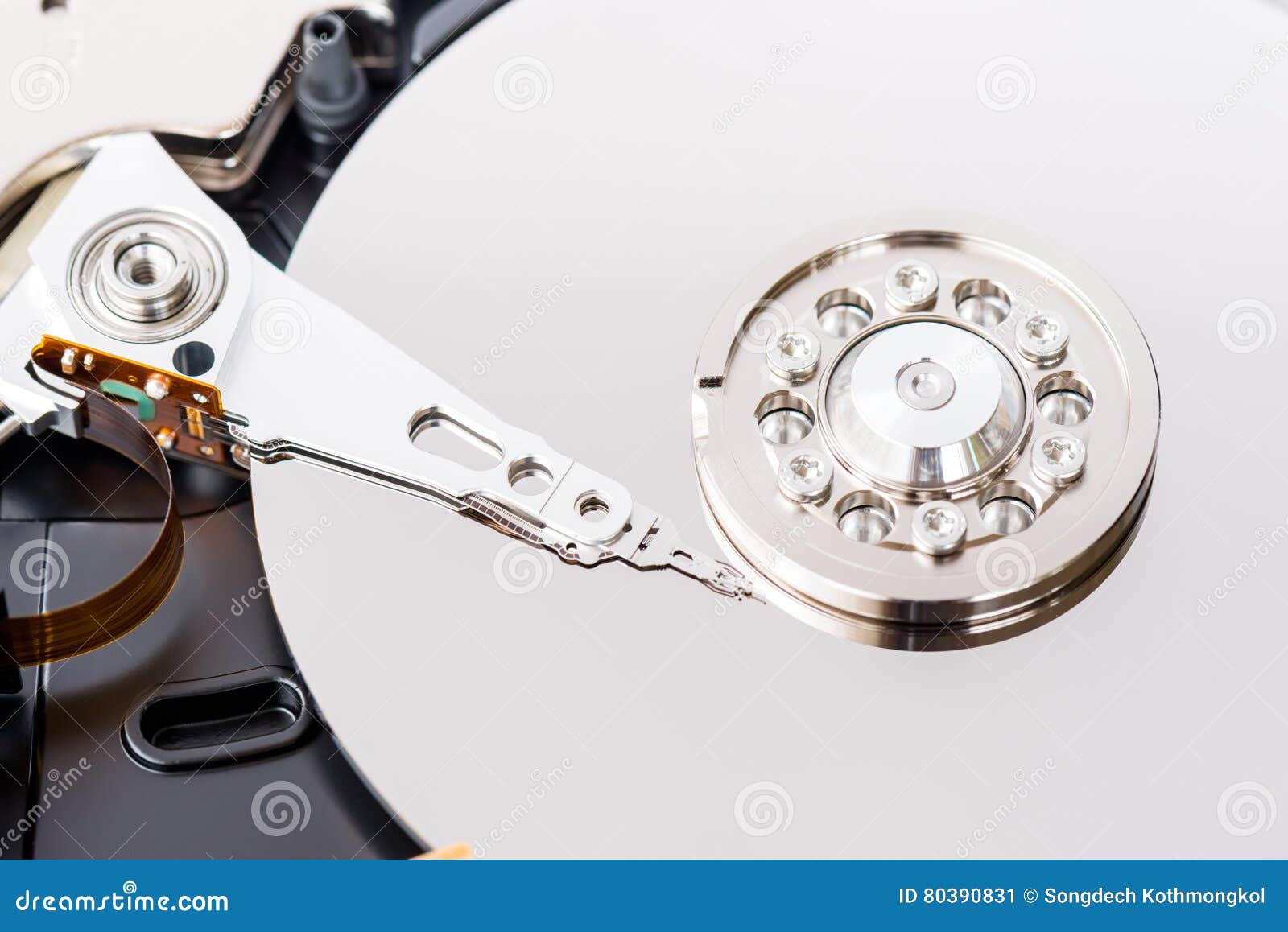 Close-up View of an Opened Computer Hard Disc Drive Stock Image - Image ...