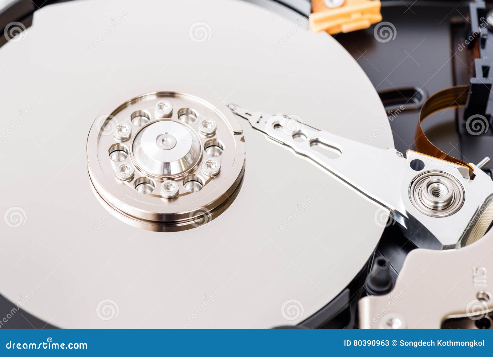 Close-up View of an Opened Computer Hard Disc Drive Stock Image - Image ...