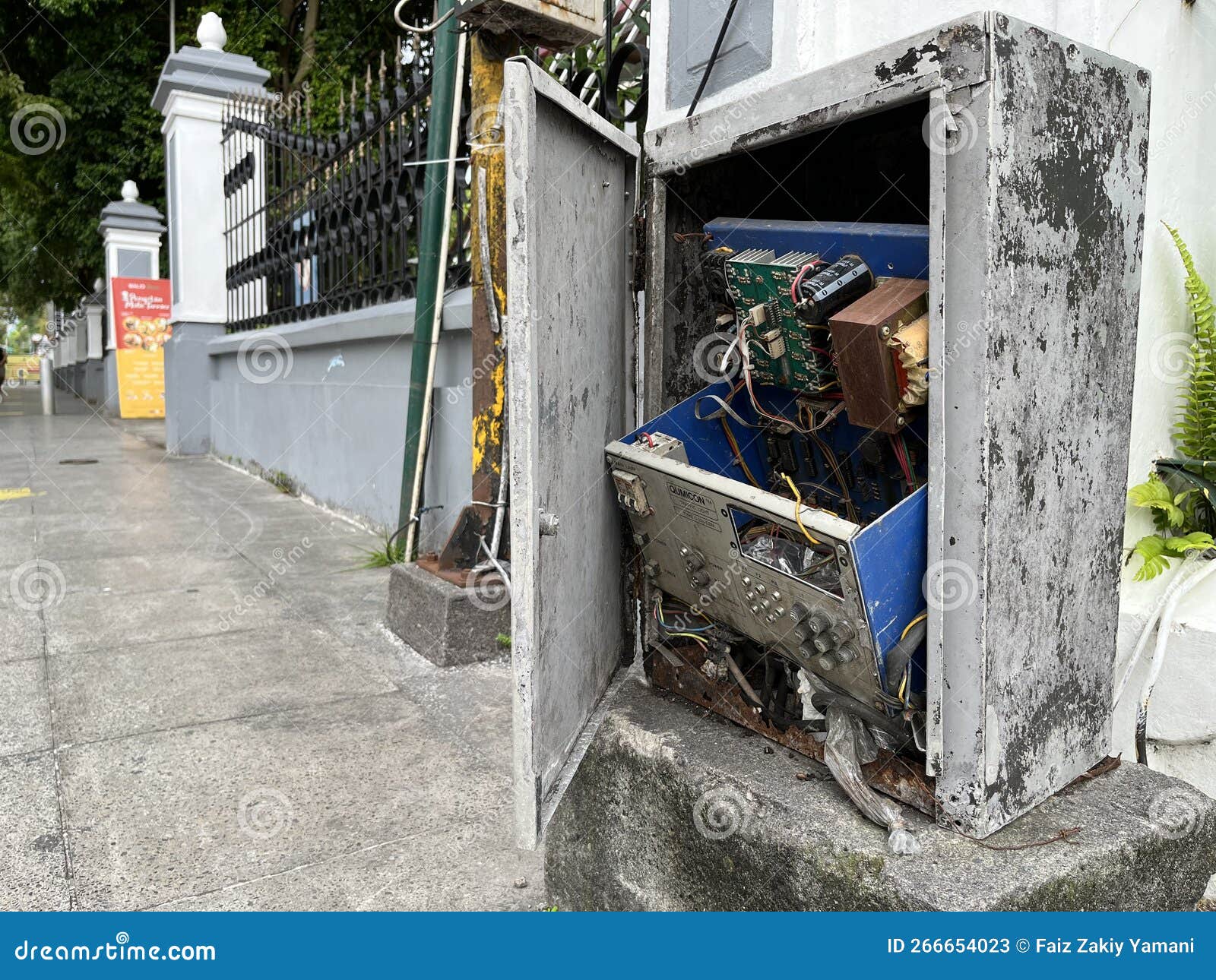 Broken Electrical Panel Box in Front of a Building Stock Image - Image ...