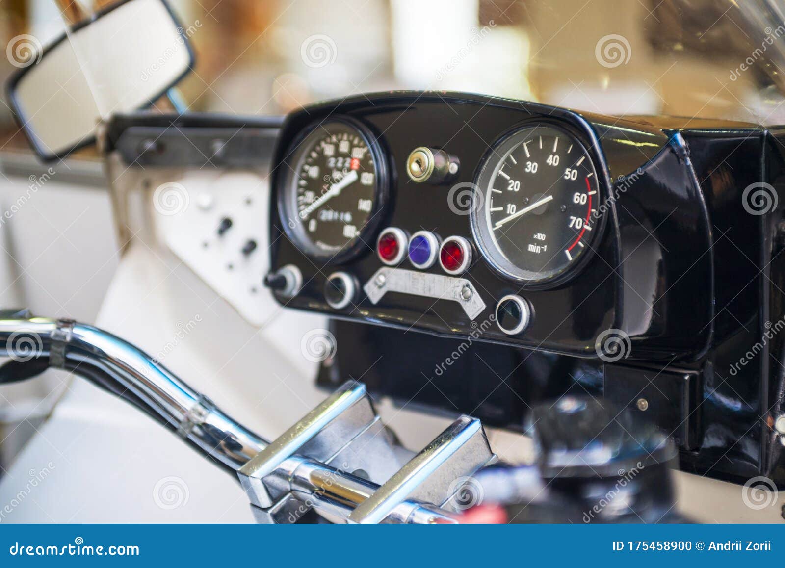 Close Up View View Over the Handlebars of Motorcycle, Speedometer ...