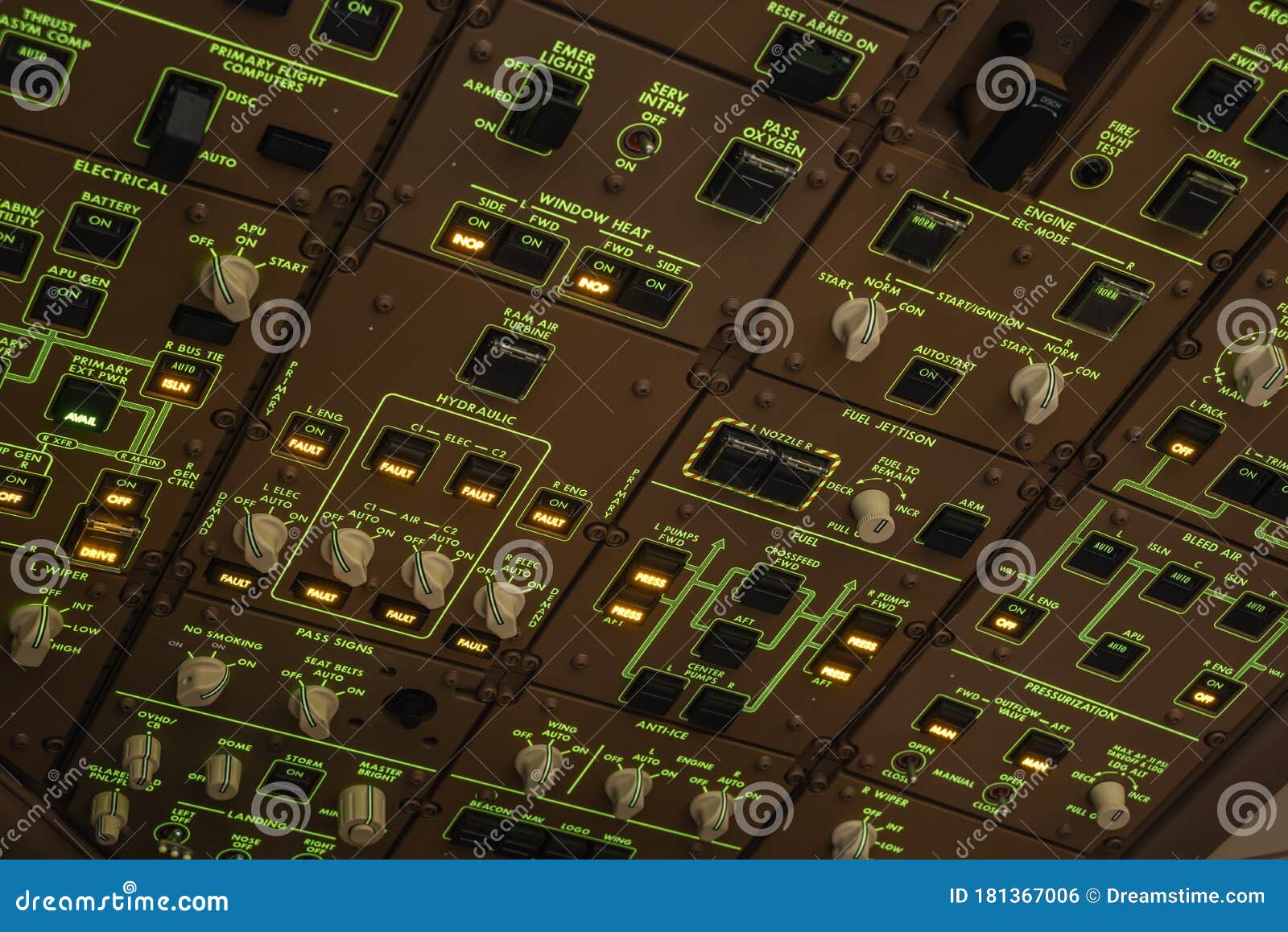 Close Up View of the Overhead Panel of a Modern Airplane Stock Photo ...