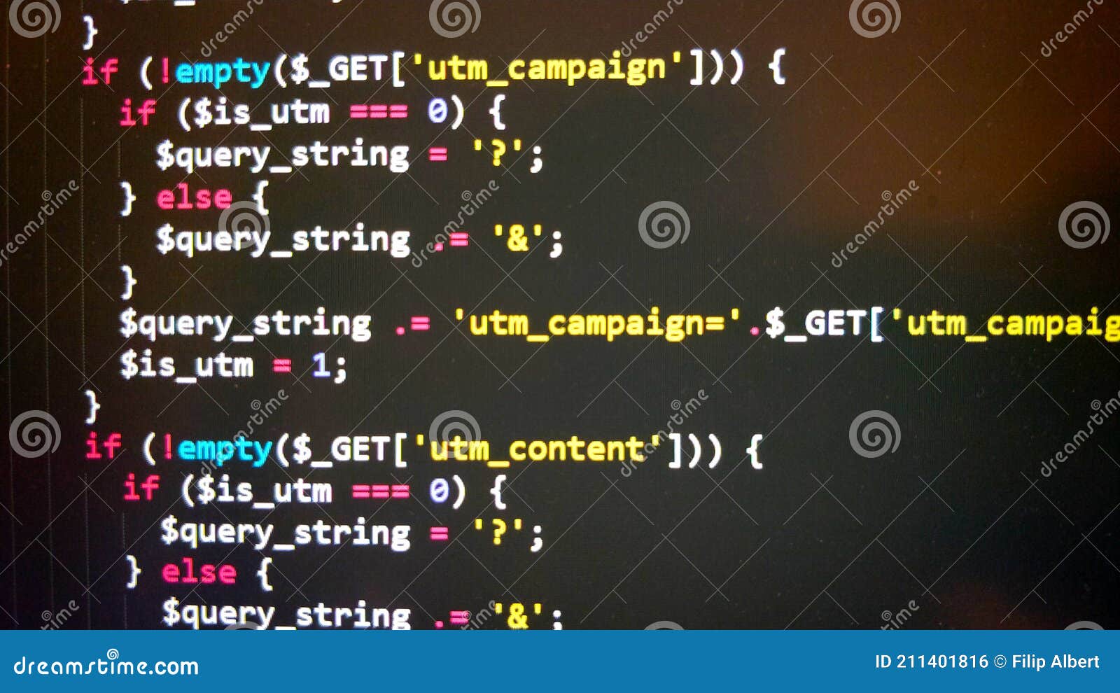 Close-up View on Piece of PHP Code Written on the Screen Stock Photo ...
