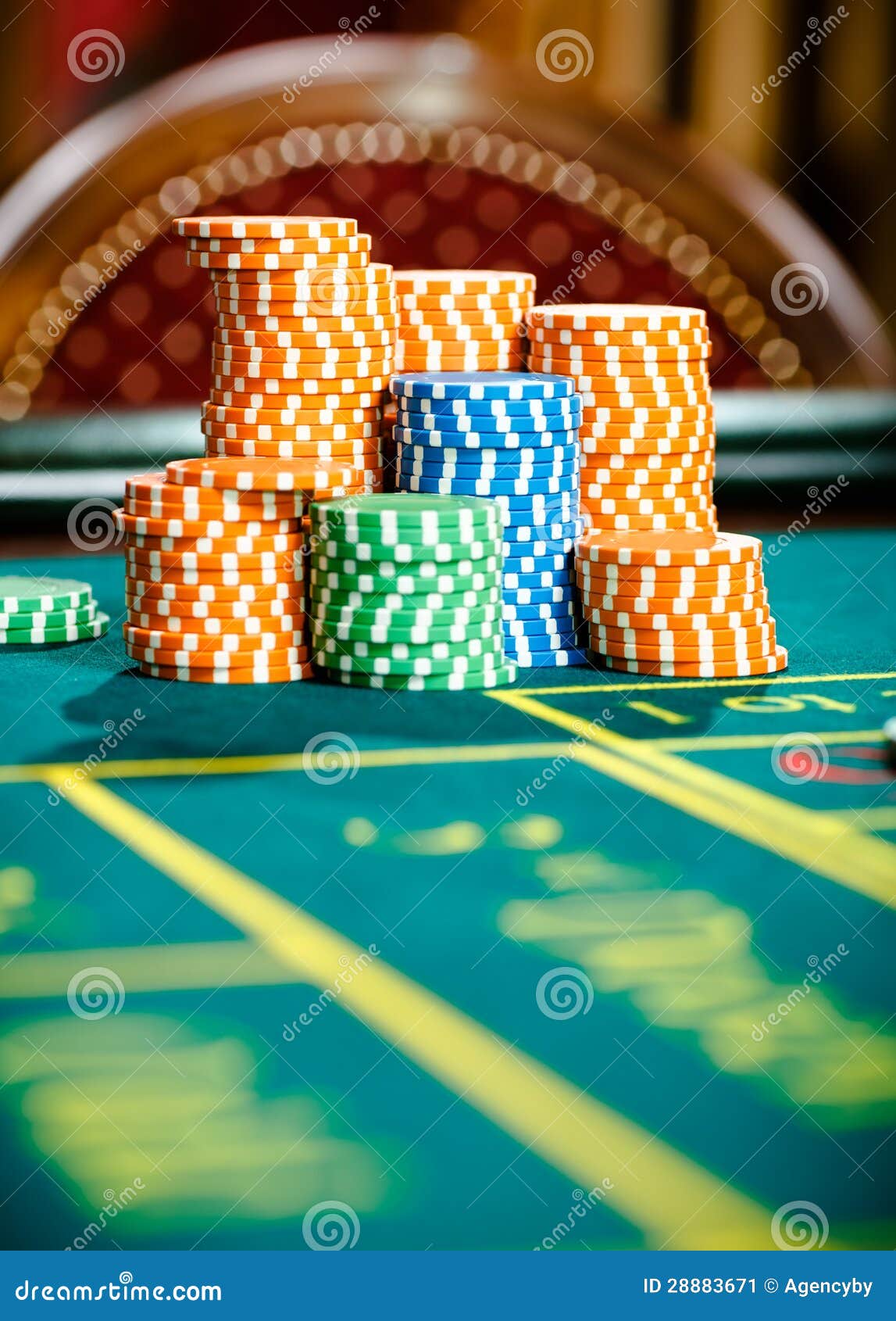 Close Up View of Piles of Chips on the Roulette Table Stock Image ...