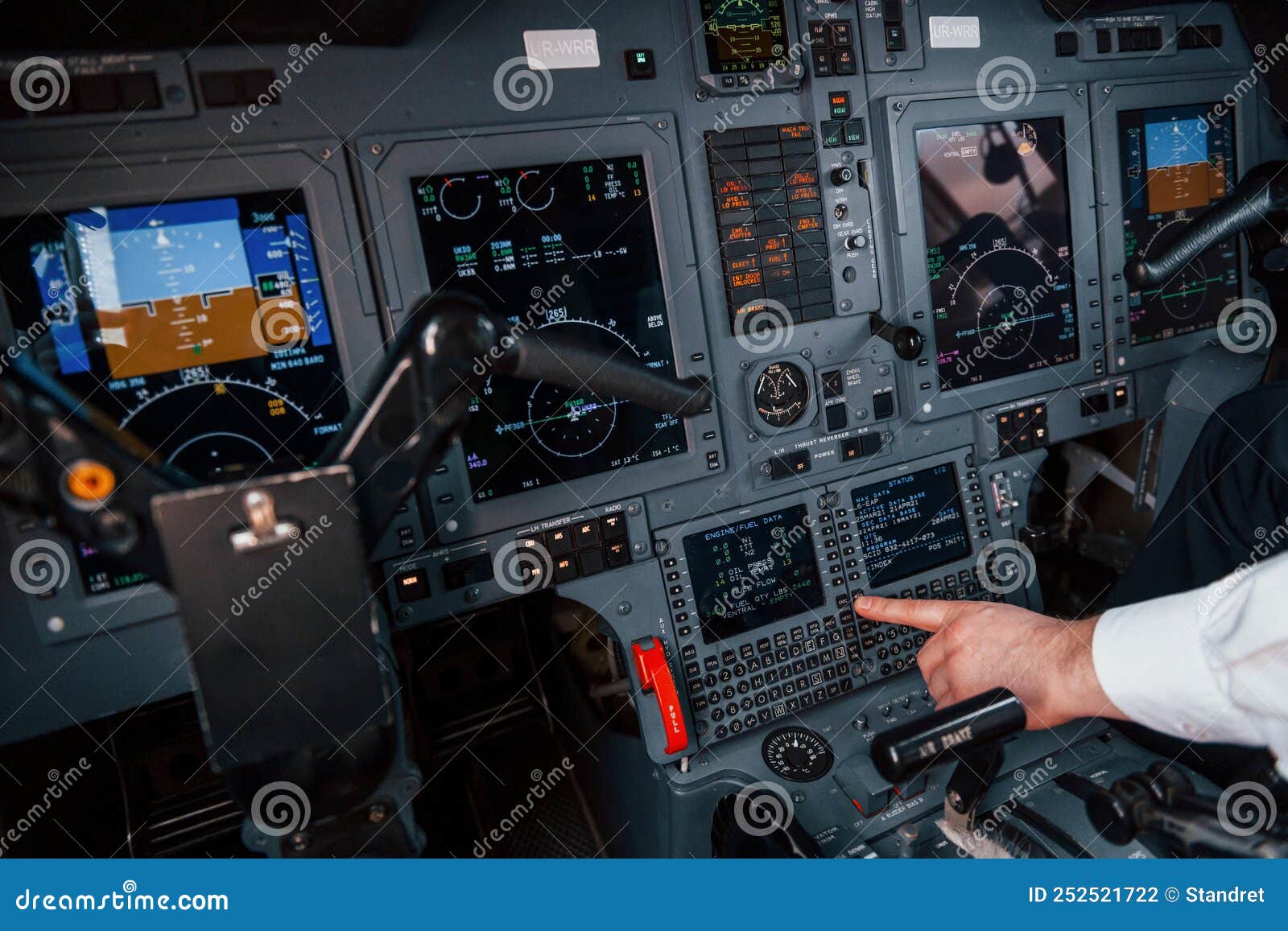 Close Up View. Pilot on the Work in the Passenger Airplane Stock Photo ...