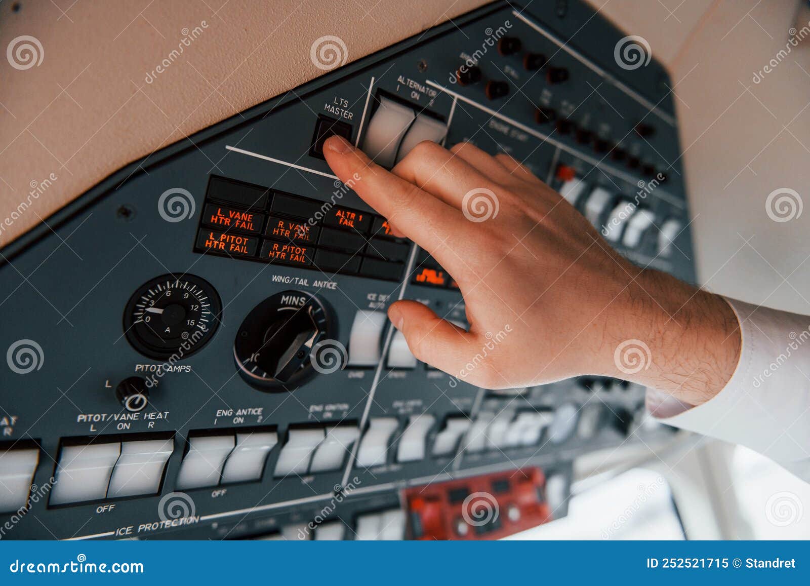 Close Up View. Pilot on the Work in the Passenger Airplane Stock Image ...
