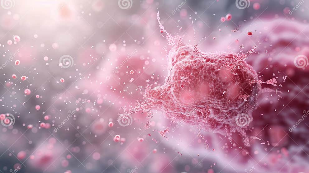 Close-up View of a Pink Cell Under a Microscope, Depicting Cellular ...