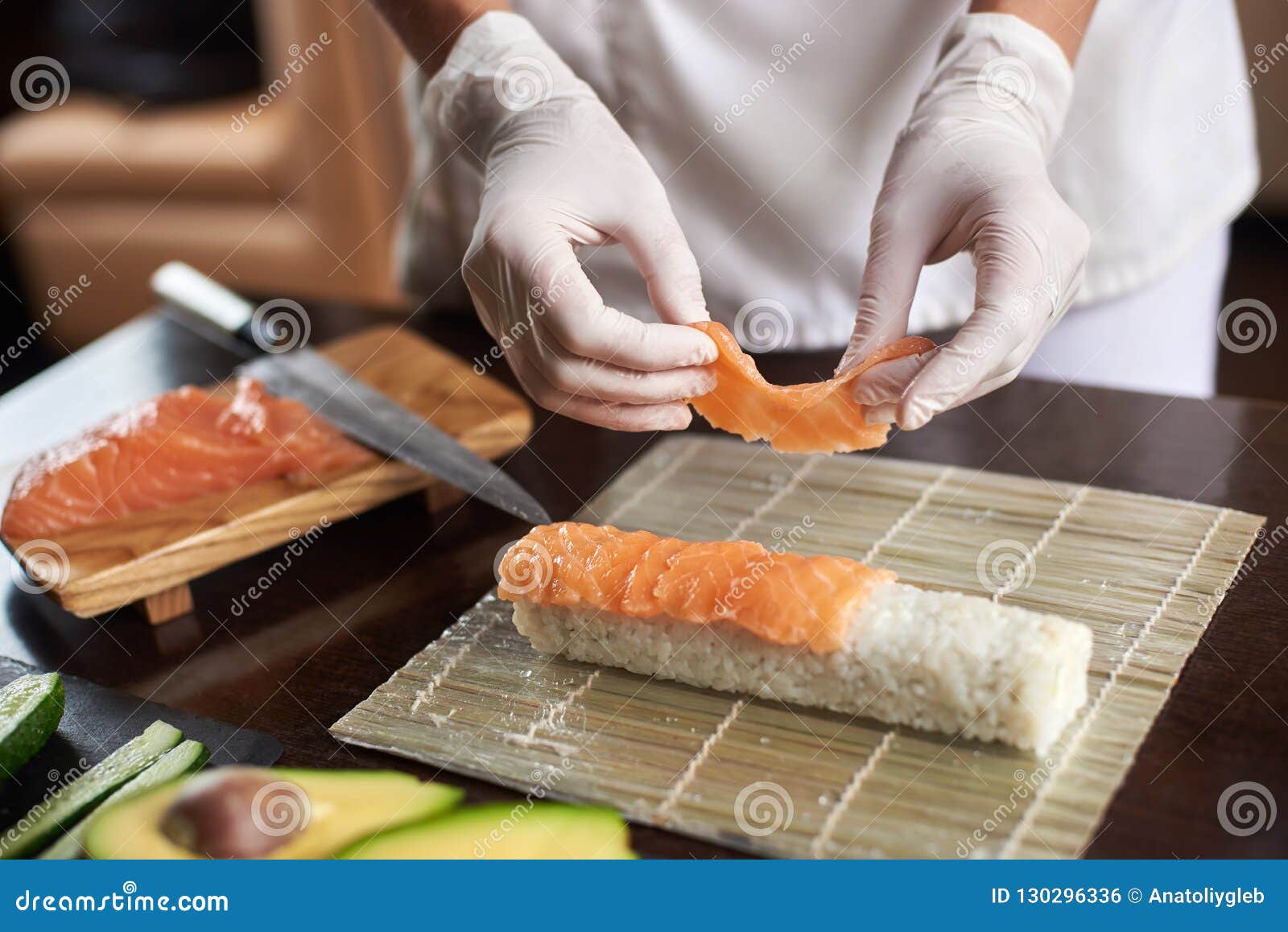 Process of Preparing Rolling Sushi Stock Photo - Image of cooking, fish ...