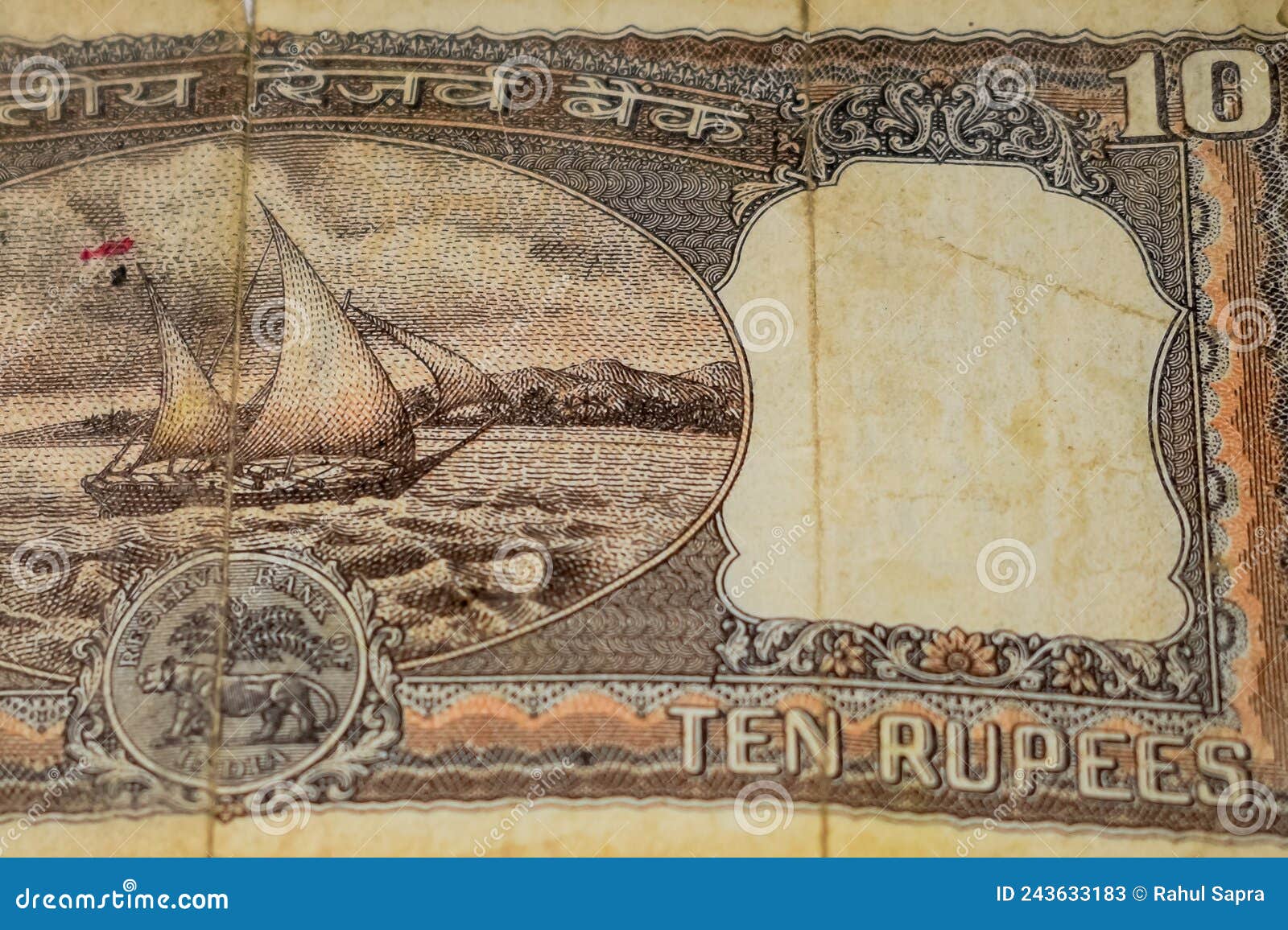 Close Up View of Rare Ten Rupee Note on the Table, Old Indian Currency ...