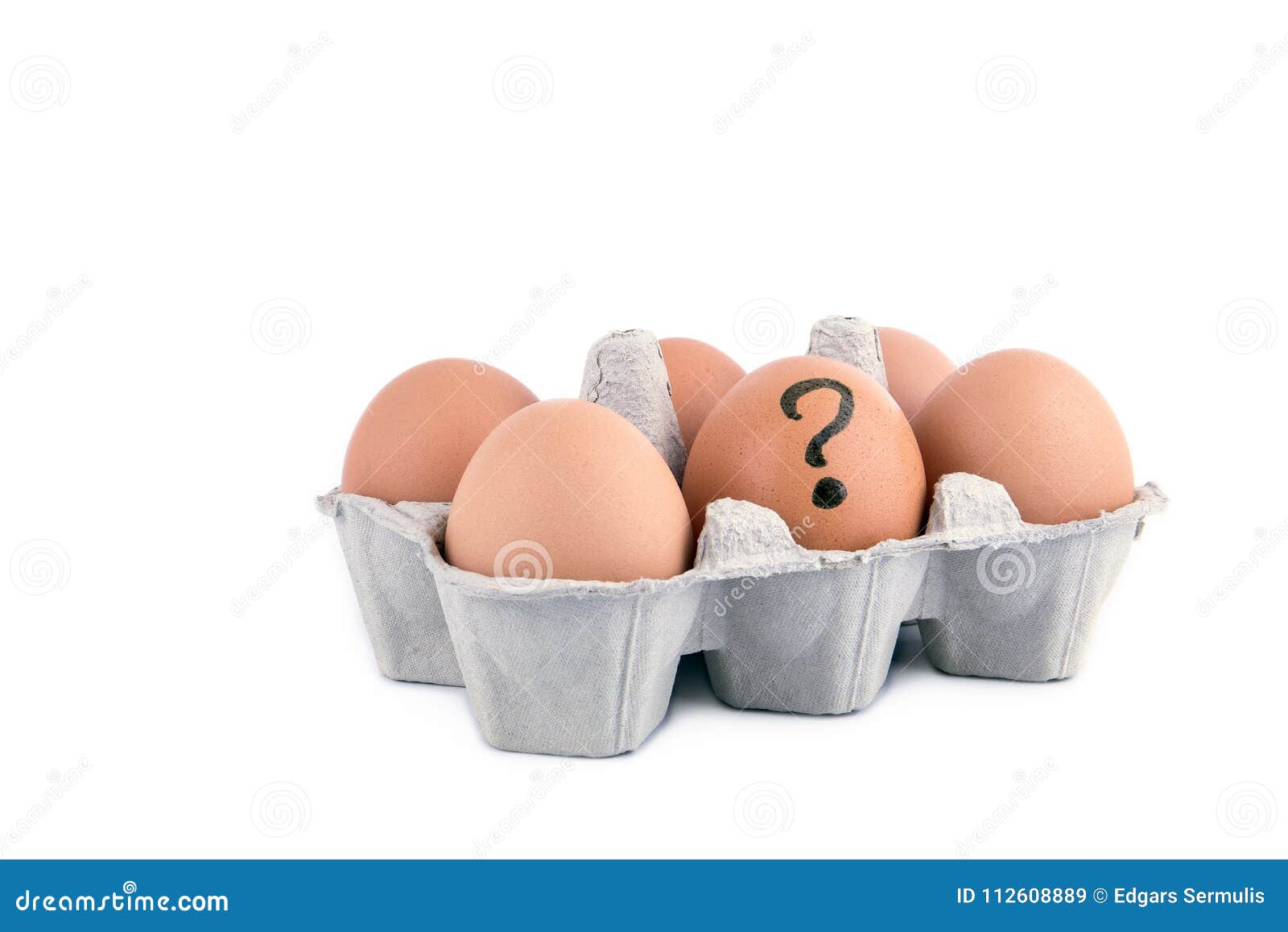 Close-up View of Raw Chicken Eggs with Question Mark in Box on White ...