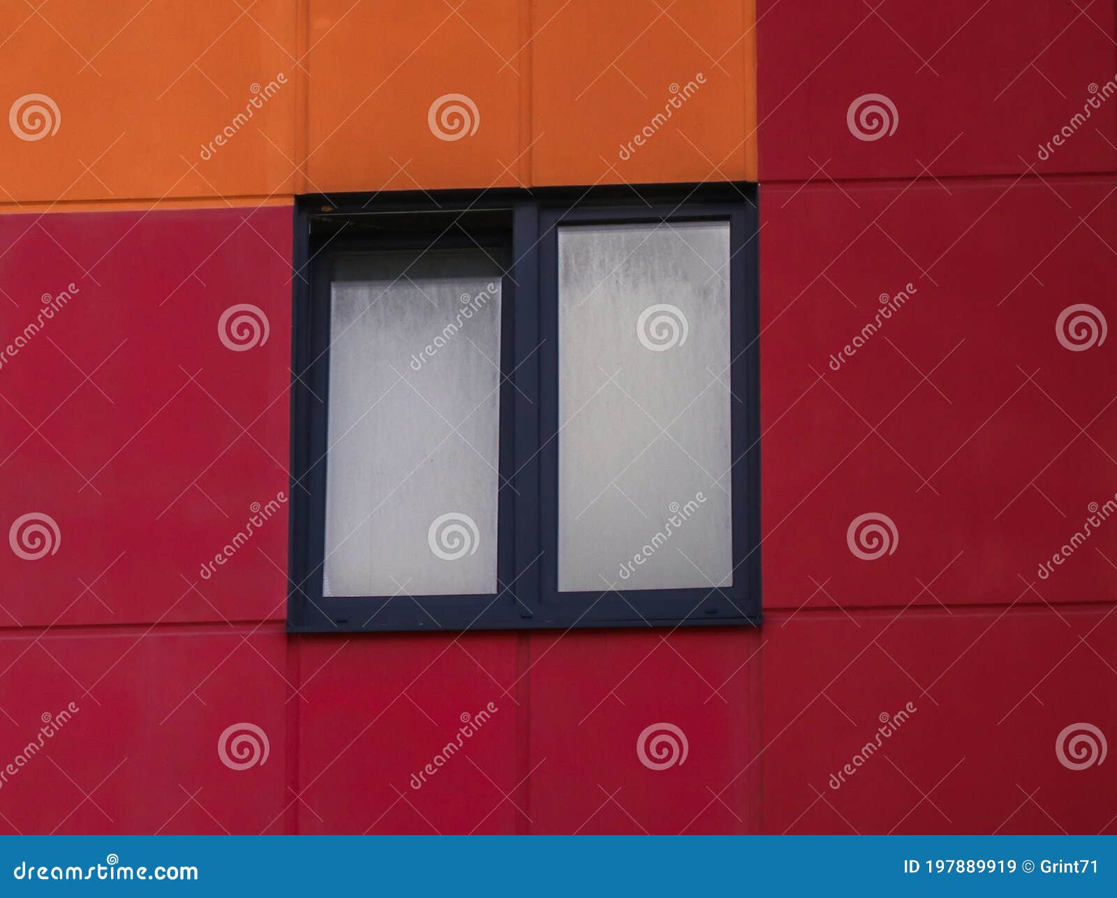 Close-up View of a Rectangular Window Set in a Bright Red Painted Wall ...