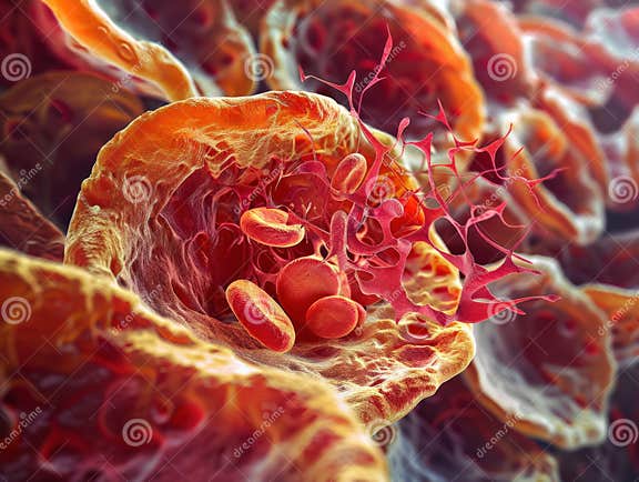 A Close-up View of a Red Blood Cell and Bacteria Interaction Stock ...
