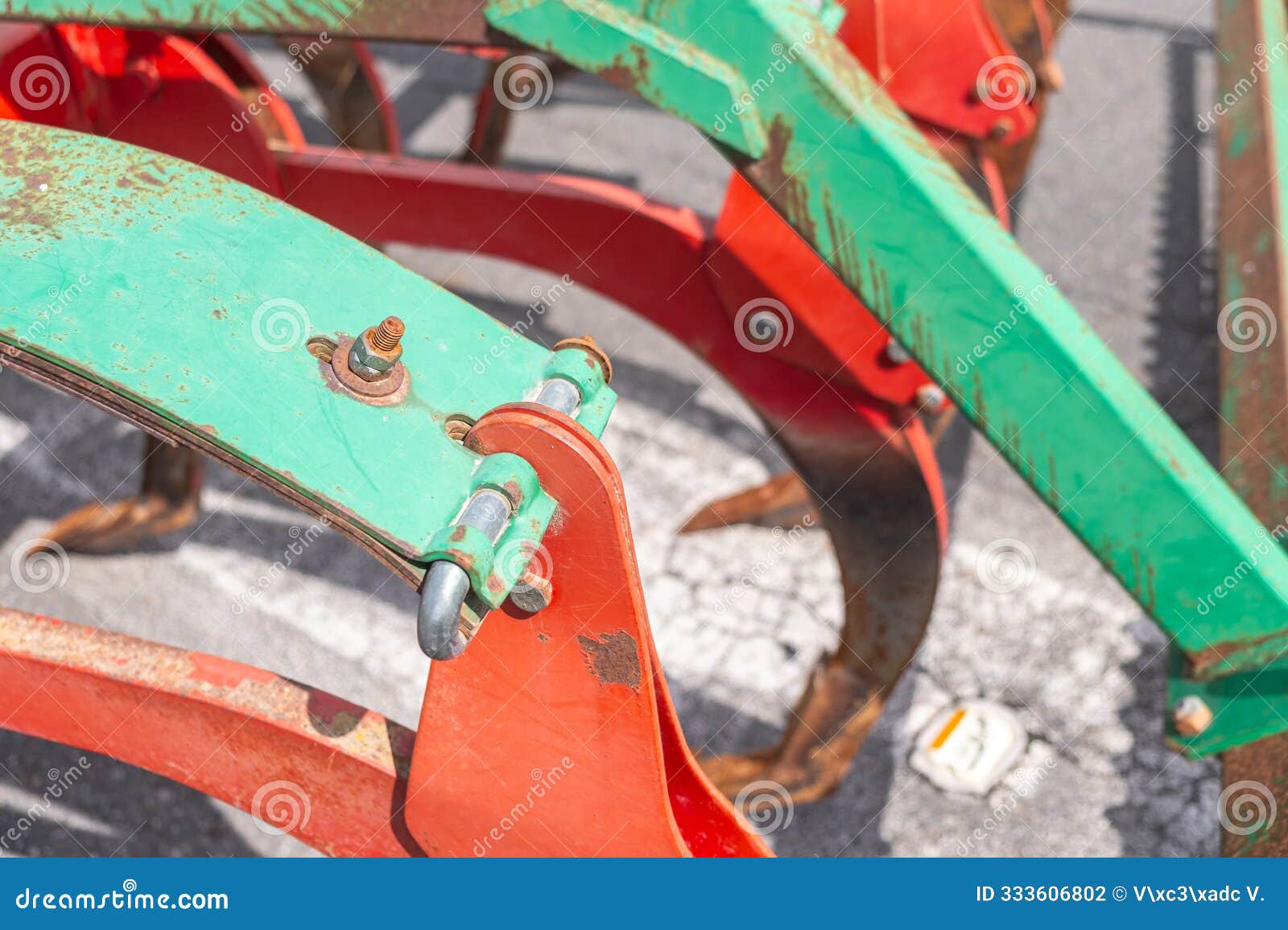 Close Up View of a Red and Green Plow with Signs of Rusting Stock Photo ...