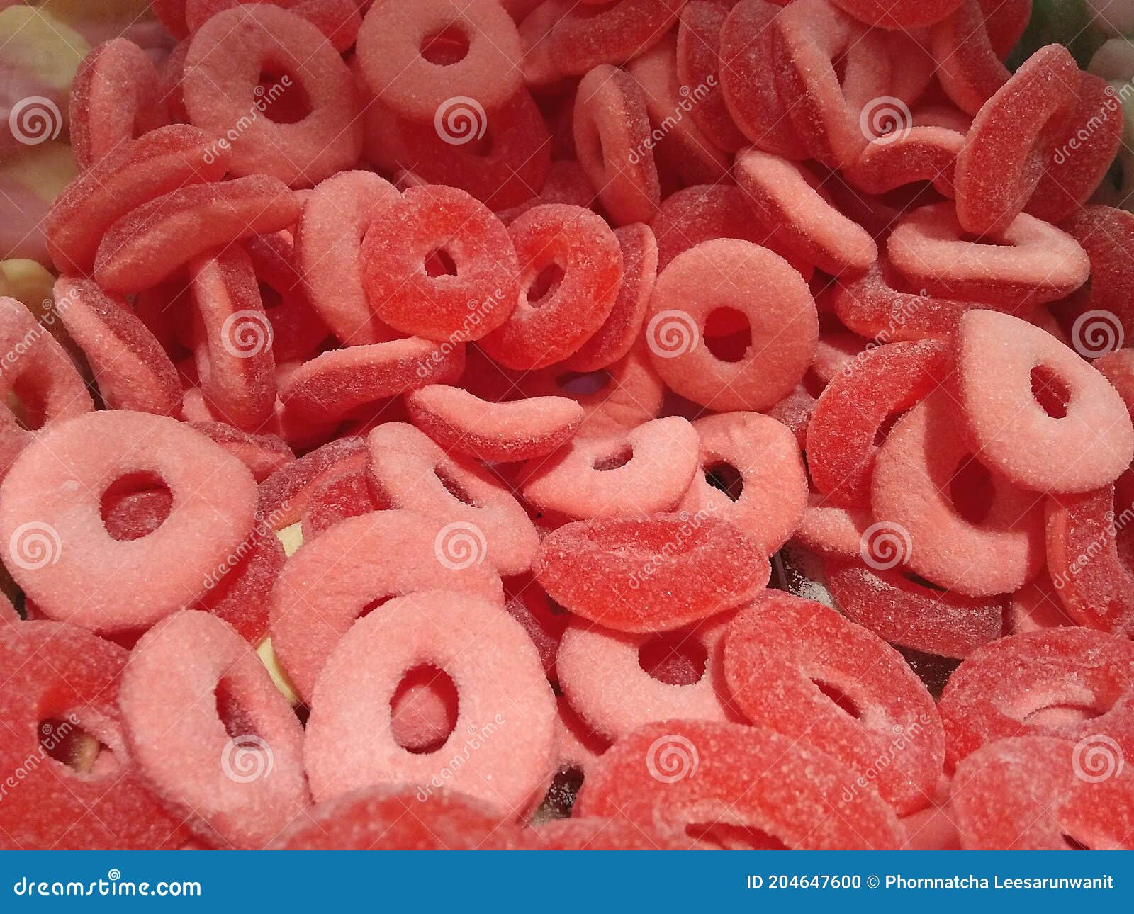 Close Up View of Red Gummy Fruit Jelly Ring in Sugar, Candy Background ...