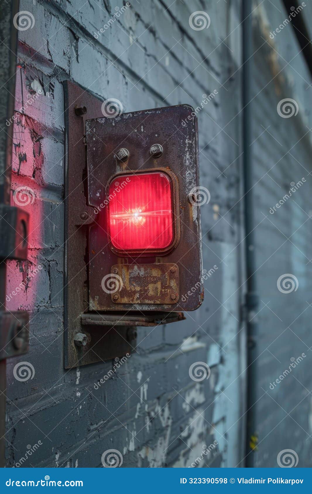 A Close-up View of a Red Light Shining on a Brick Wall, with Textured ...