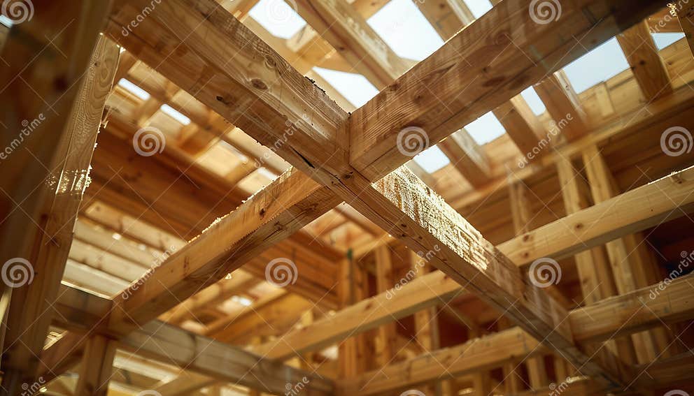 Intricate Timber Beam Roofing Framework at a Development Site a Close ...