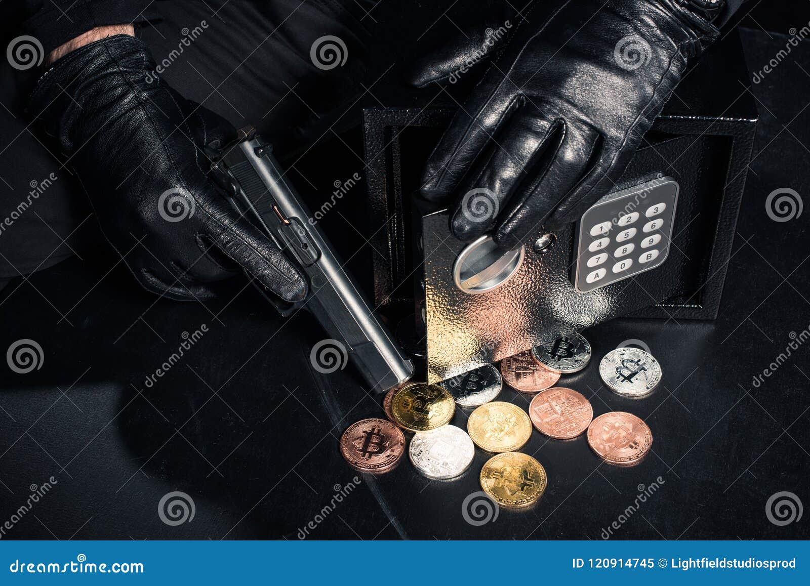 Close-up View of Robber with Gun Stealing Bitcoin Editorial Image ...