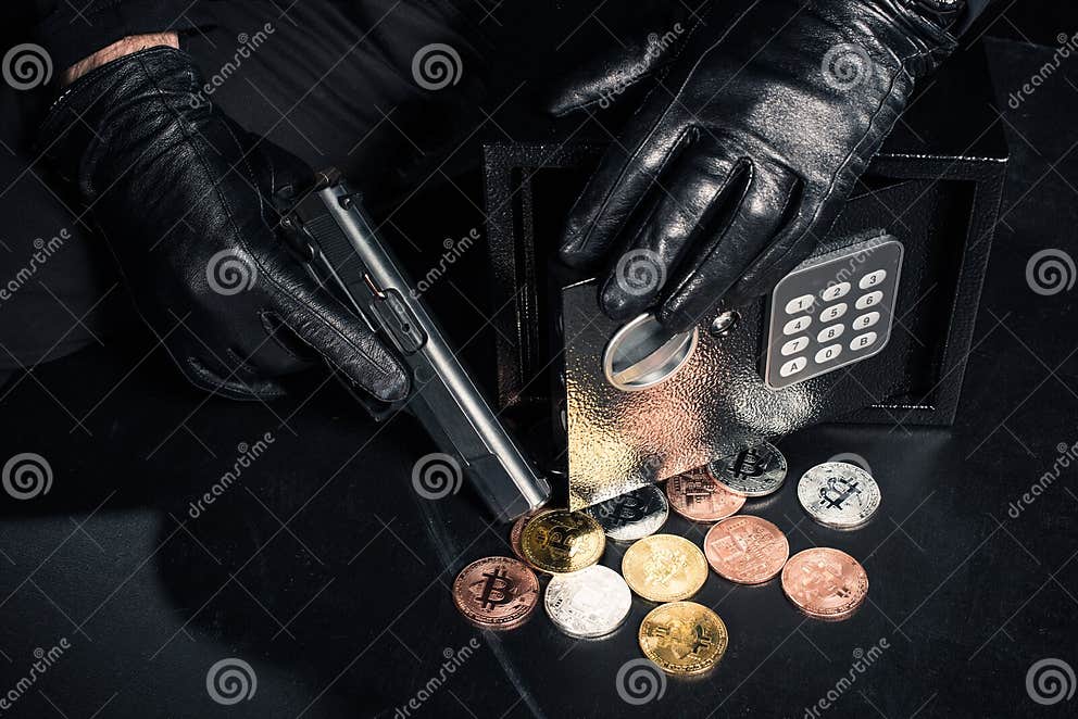 Close-up View of Robber with Gun Stealing Bitcoin Editorial Image ...