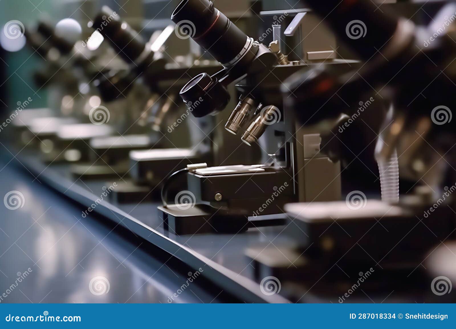 Close Up View of Row of Microscopes Stock Illustration - Illustration ...