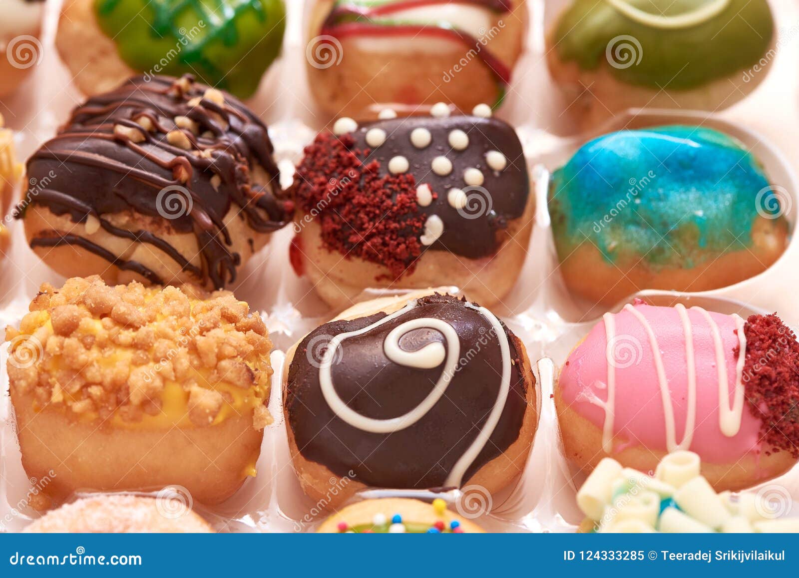 Close-up View Rows of Doughnuts in a Box Stock Image - Image of ...
