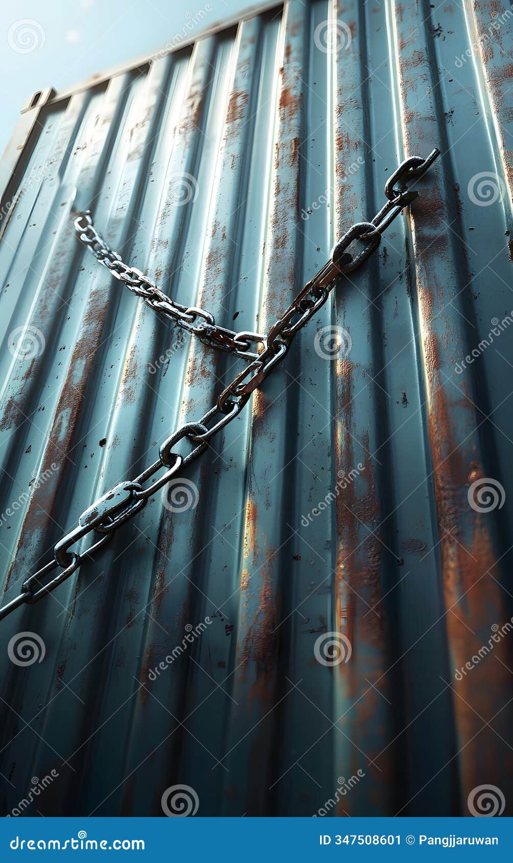 A Close-up View of a Rusty Shipping Container with Chains, Symbolizing ...