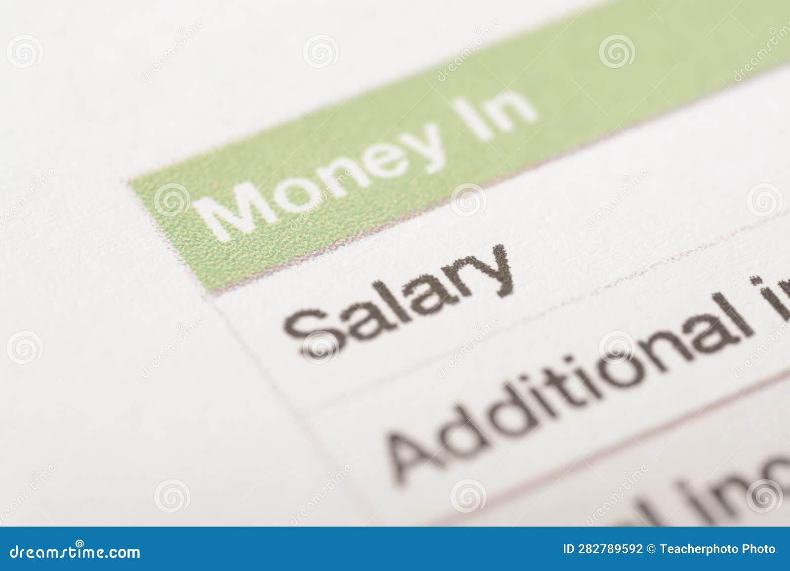 A Close-up View of SALARY Word Displayed on the Paper Stock Photo ...