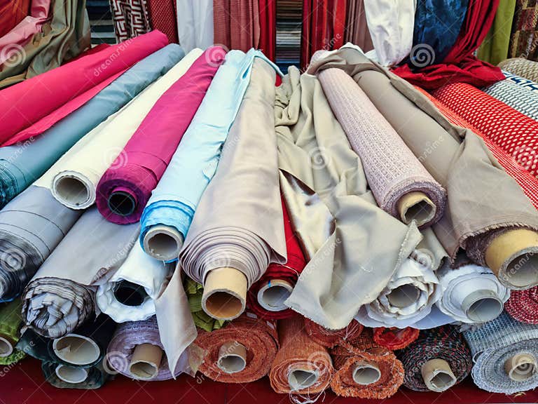 Close Up View on Samples of Cloth and Fabrics in Different Colors Stock ...