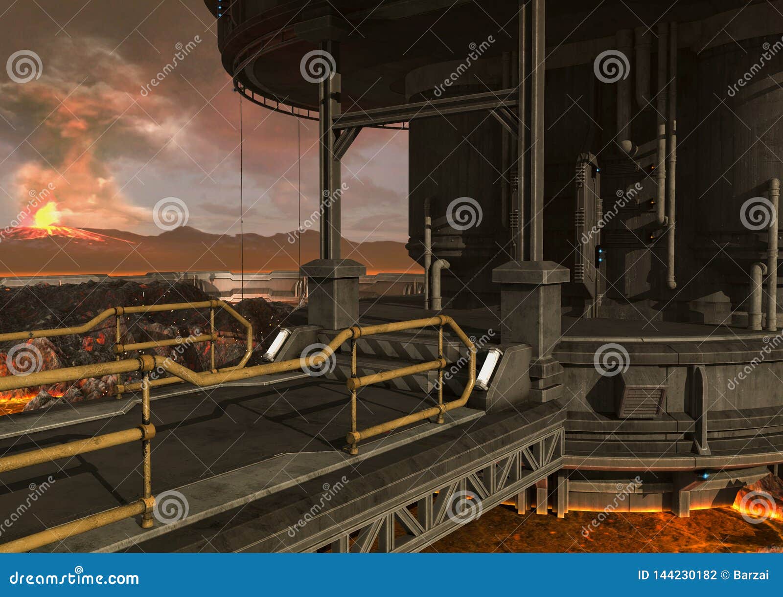 Sci-fi Building with a Volcano Behind. Stock Illustration ...