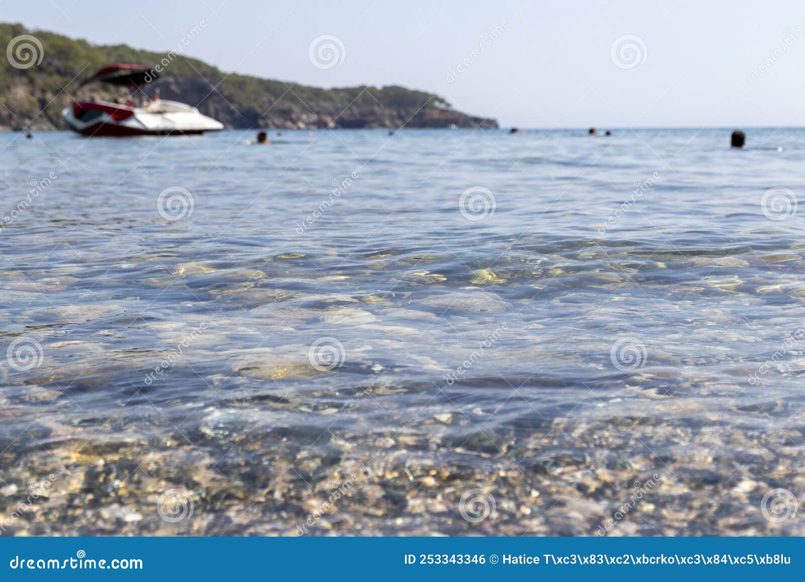 Close-up View of Sea Level, Floating Human Heads and Sea Boat. Stock ...