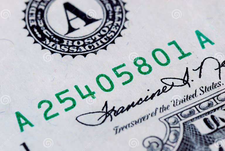 Close Up View of the Serial Number of a Bill Stock Photo - Image of ...
