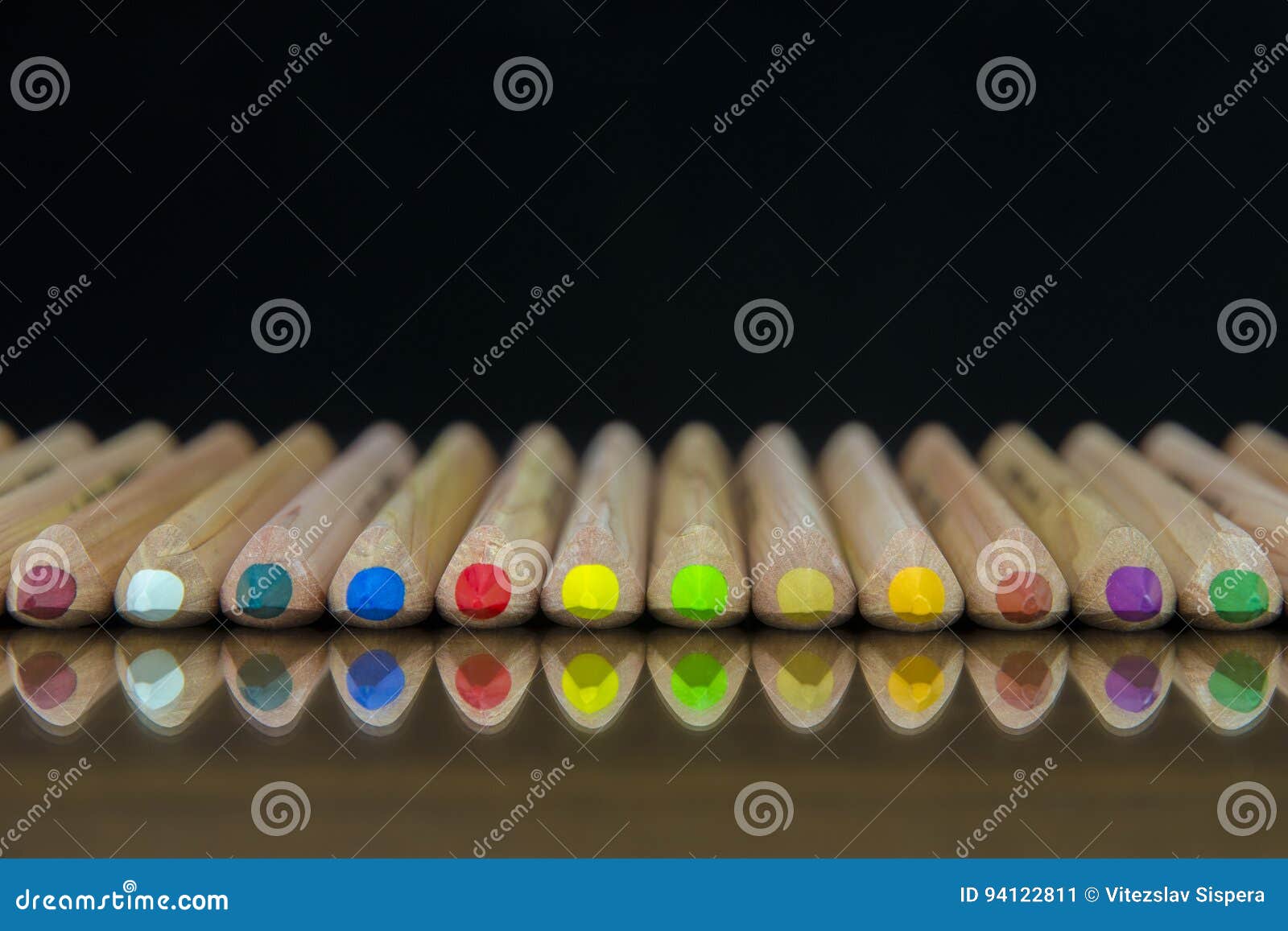 Close-up View of a Set of Colored Pencils Lying on a Glass Mat with ...