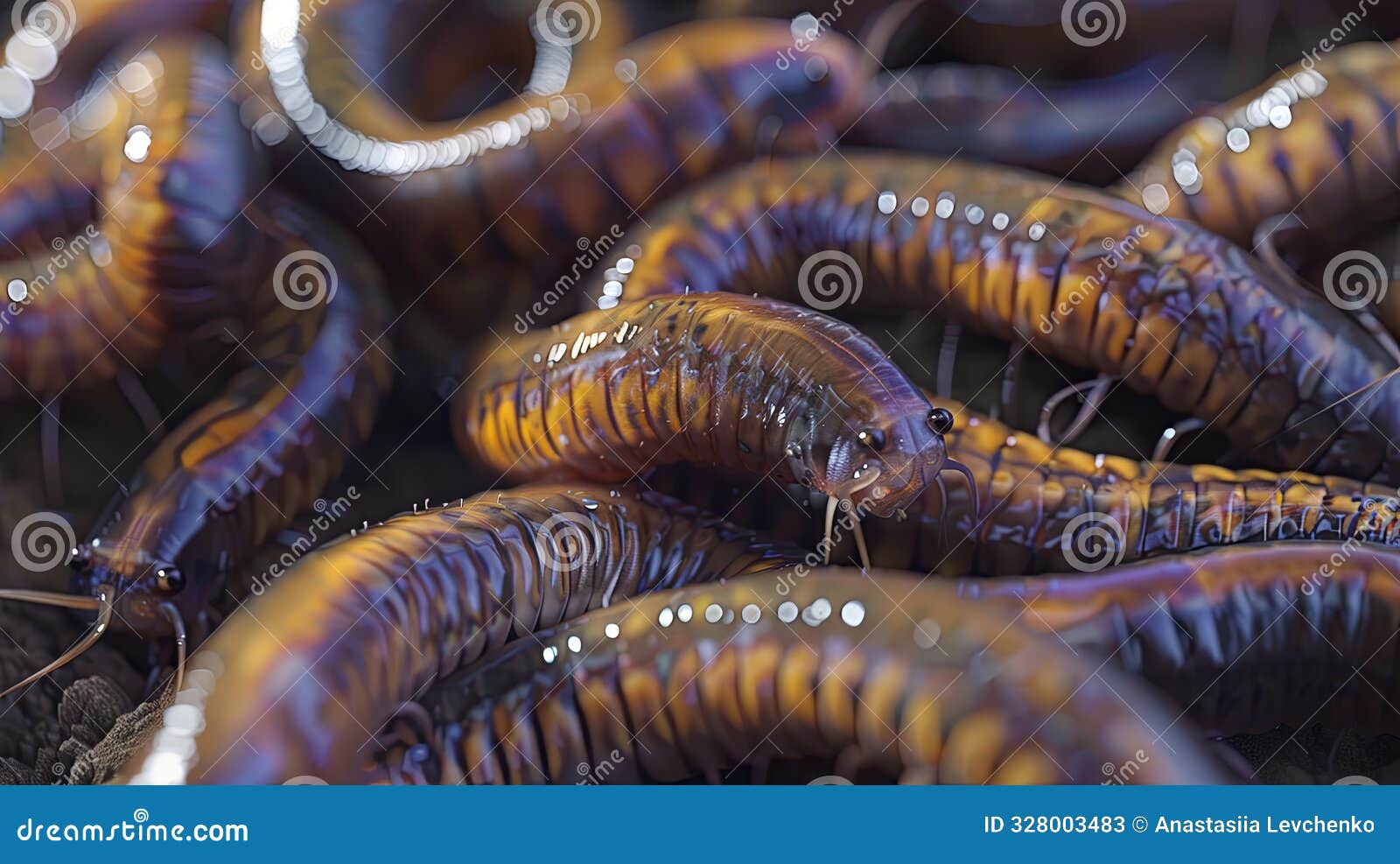 A Close-up View of Several Shiny, Segmented Worms with a Glossy ...