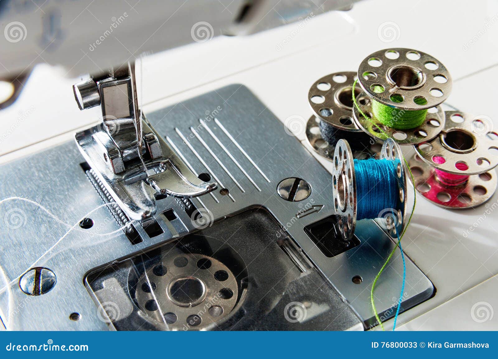 Close Up View of Sewing Machine with Reels Stock Image - Image of ...