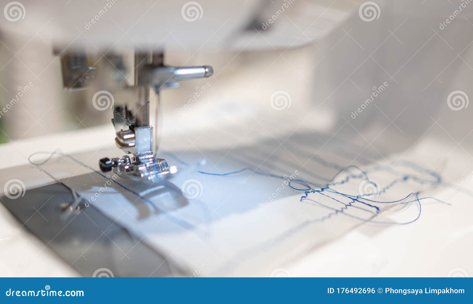 Close Up View of Sewing Process. the Stitching White Fabric on ...